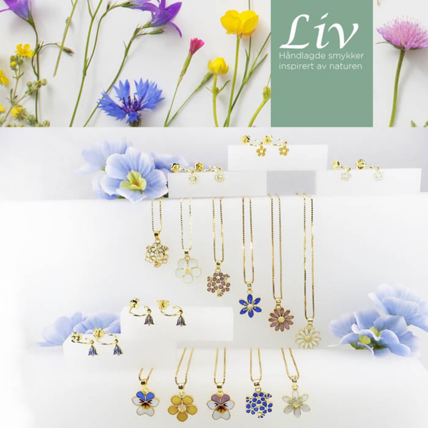 Ørepynt i forgylt sølv hvit Forglem-meg-ei. LIV | Ole Aas