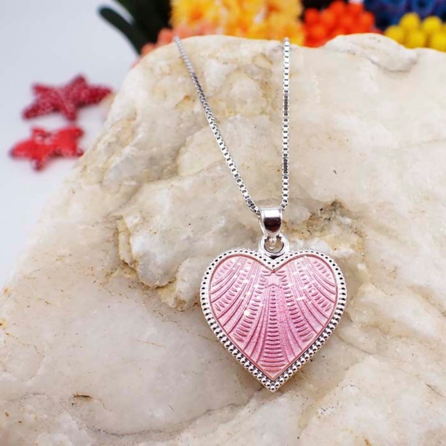 Smykke Rosa hjerte med Fader Vår i sølv, til barn | Ole Aas