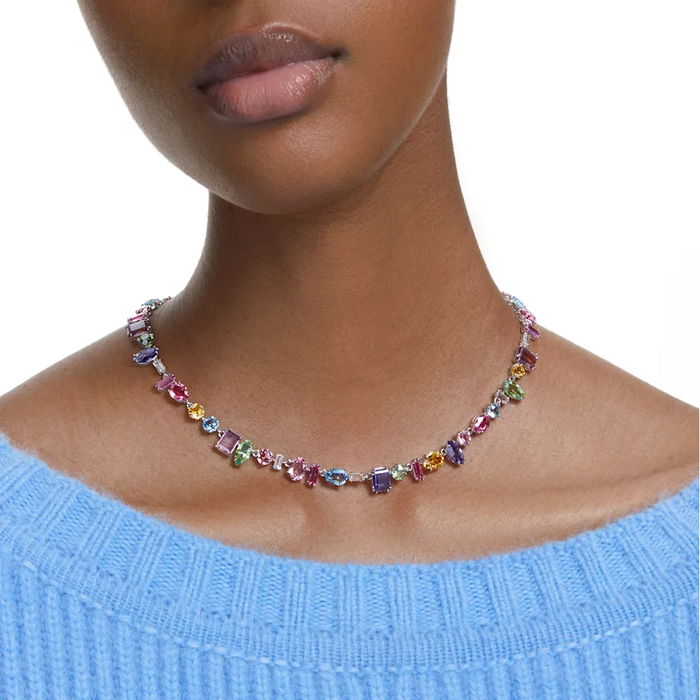 Swarovski collier Gema necklace Mixed cuts, Multicolored, Rhodium ...