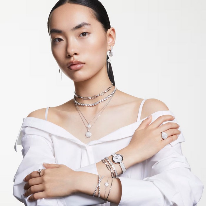 Swarovski Meteora cocktail ring, White, Rhodium plated| Ole Aas