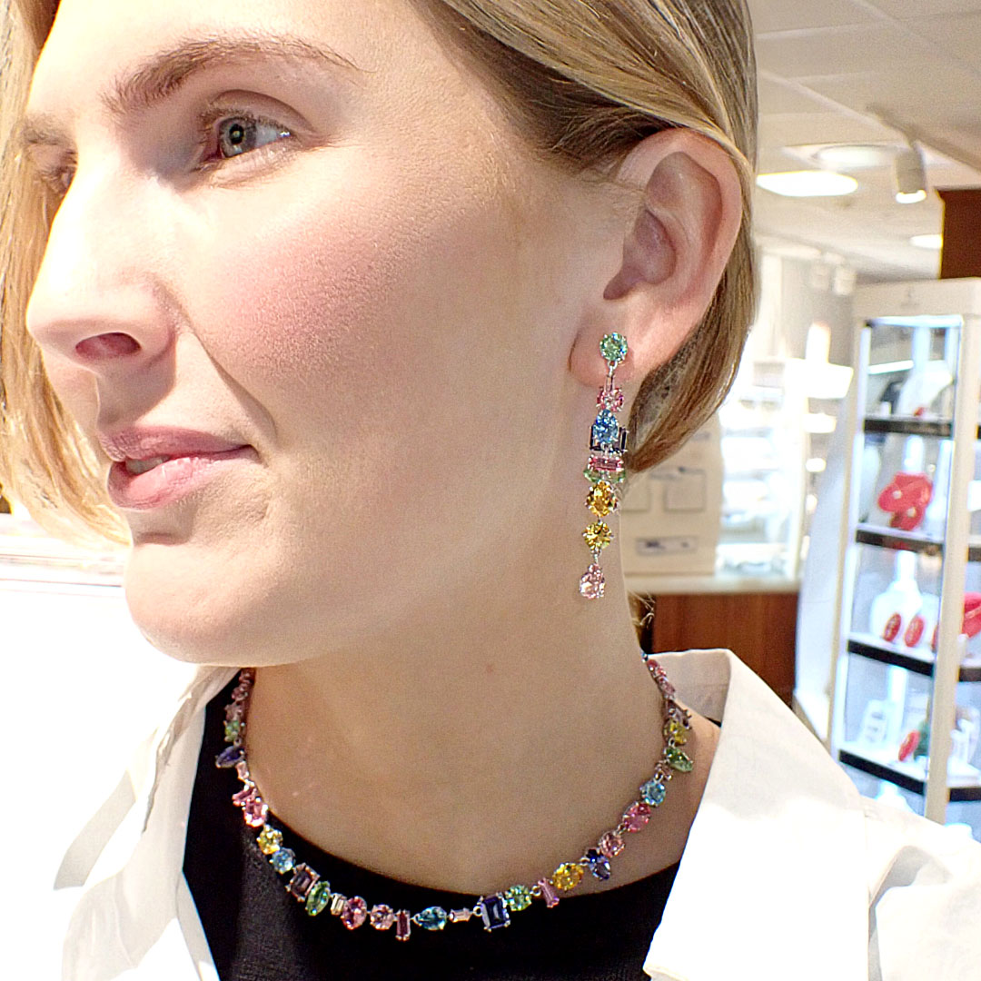 Swarovski collier Gema necklace Mixed cuts, Multicolored, Rhodium ...