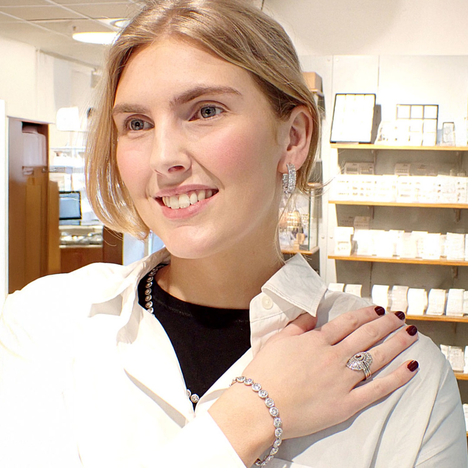 Swarovski ringer Idyllia Set (3), Mixed cuts, Shell, White, Rhodium ...