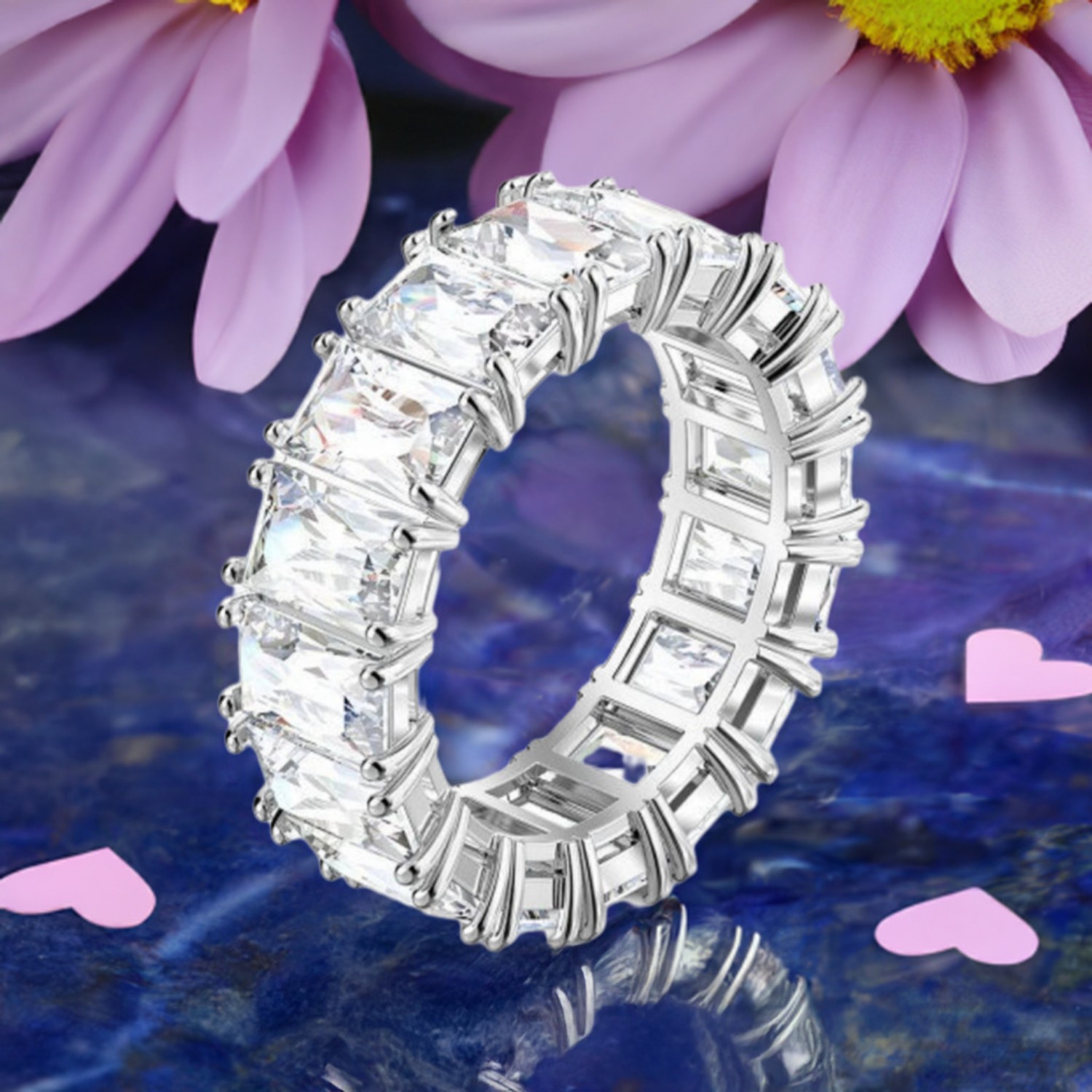 Swarovski Vittore ring Rectangular cut, White, Rhodium plated | Ole Aas