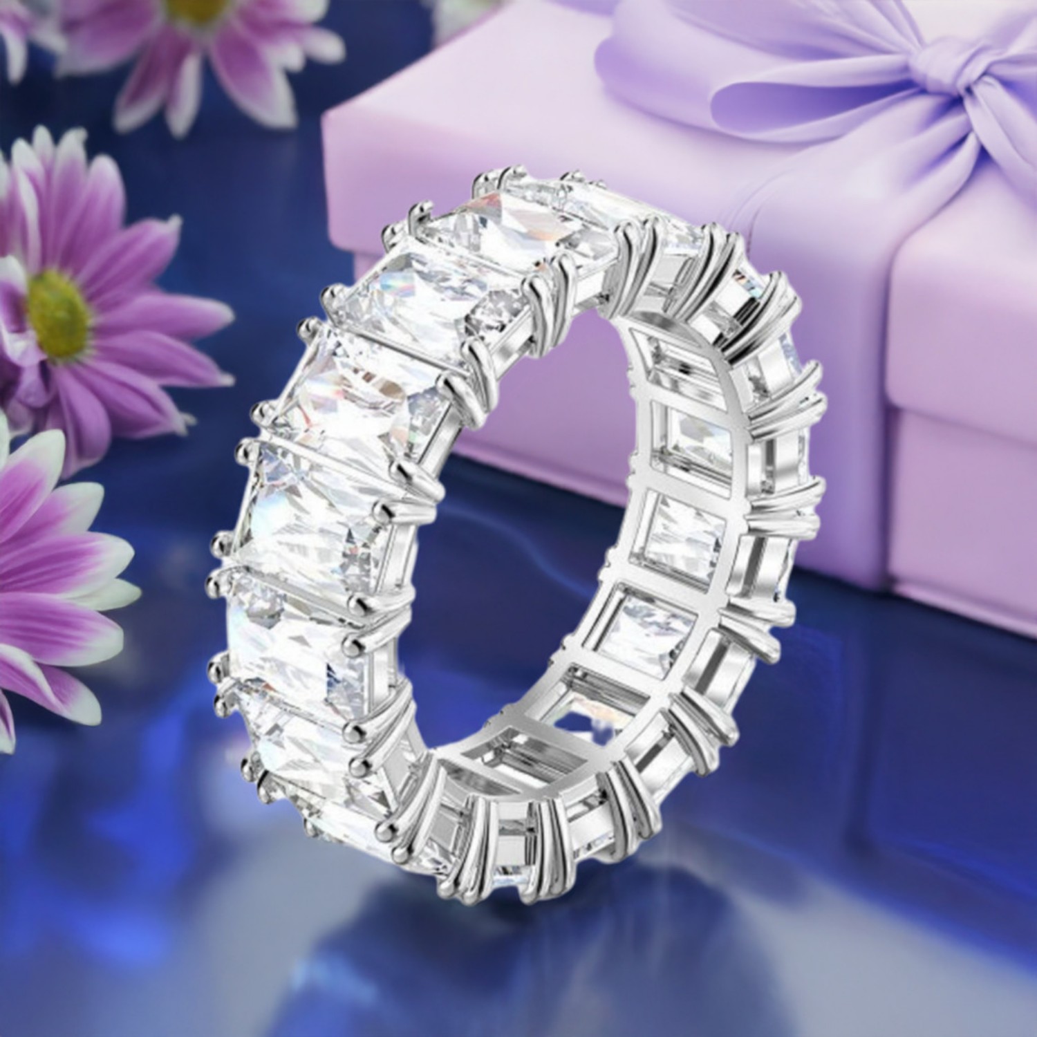 Swarovski Vittore ring Rectangular cut, White, Rhodium plated | Ole Aas