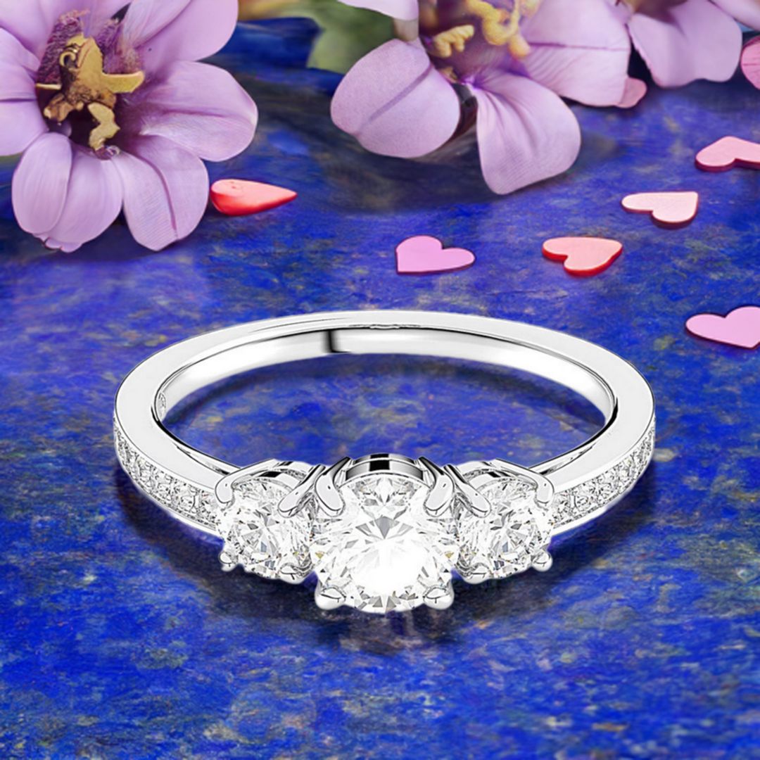 Swarovski Attract Trilogy ring Round cut, White, Silver-tone finish ...