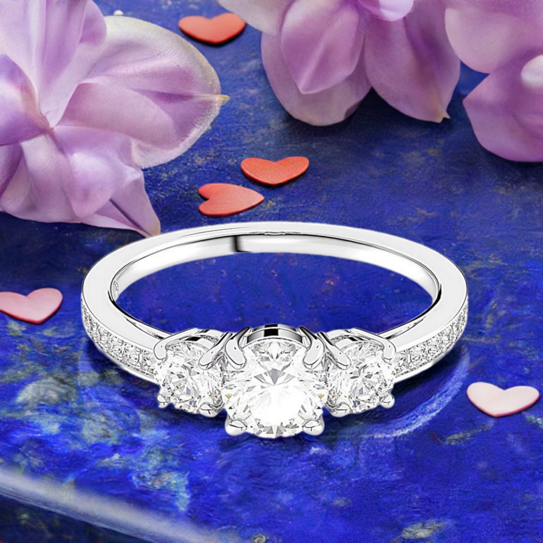 Swarovski Attract Trilogy ring Round cut, White, Silver-tone finish ...