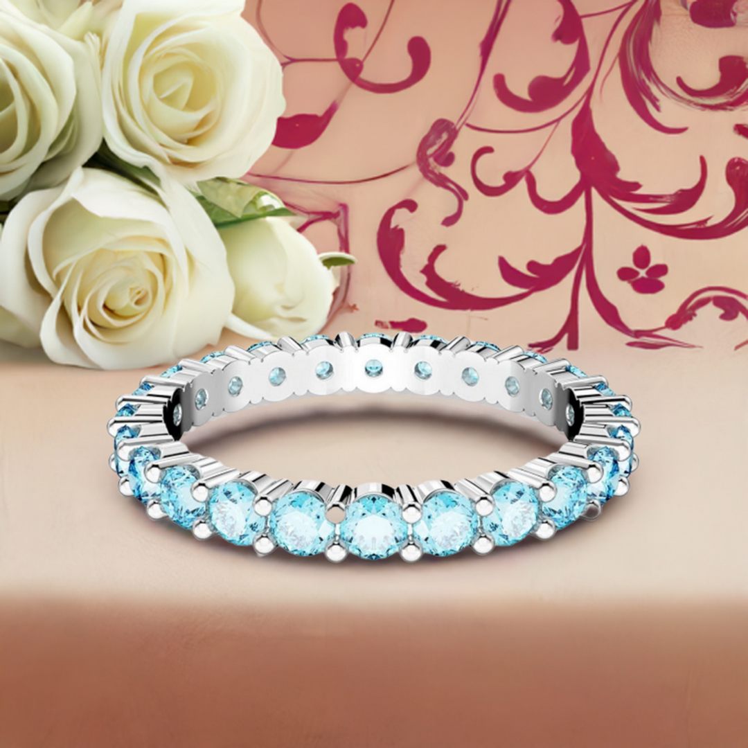 Swarovski Matrix ring Round cut, Blue, Rhodium plated | Ole Aas