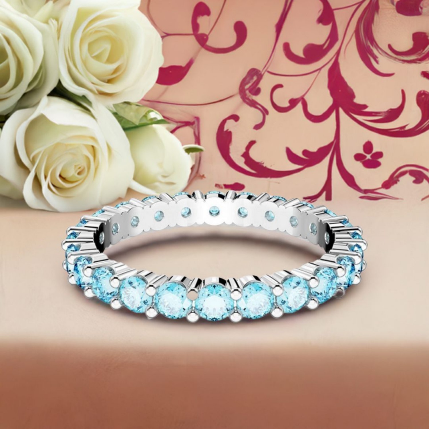 Swarovski Matrix ring Round cut, Blue, Rhodium plated | Ole Aas