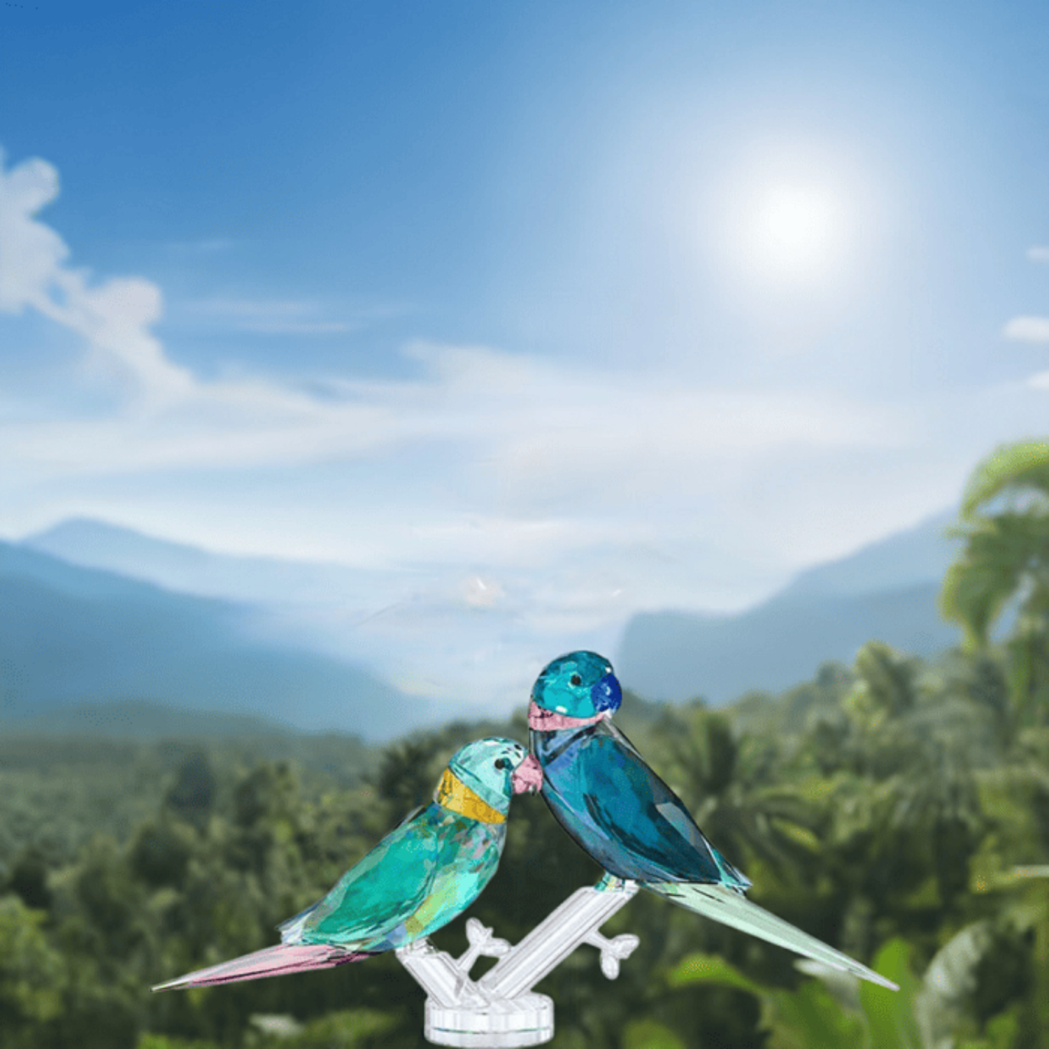 Swarovski figurer Jungle Beats Parakeet Couple Fife & Fifer | Gullsmed Aas