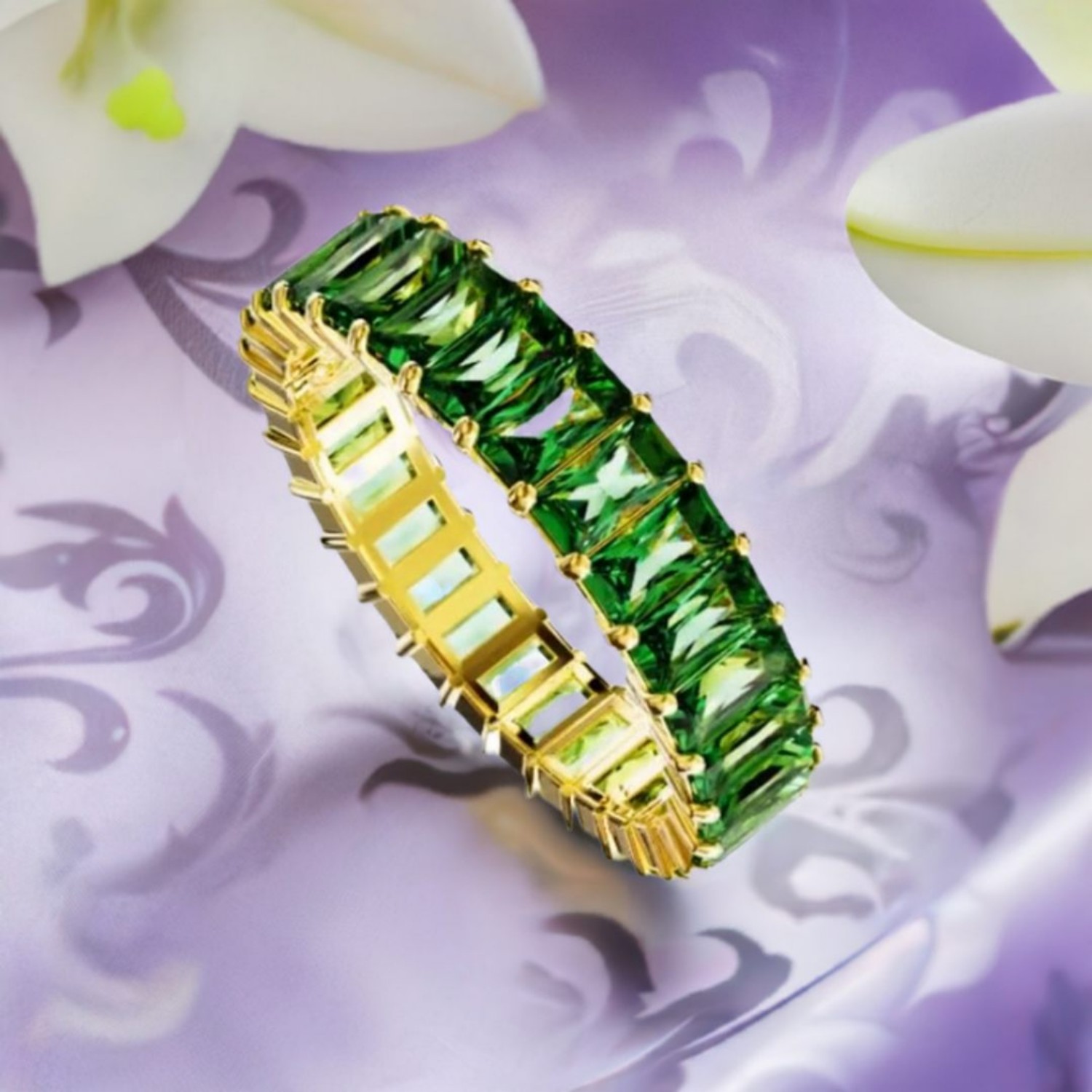 Swarovski Matrix ring Baguette cut, Green, Gold-tone plated| Ole Aas