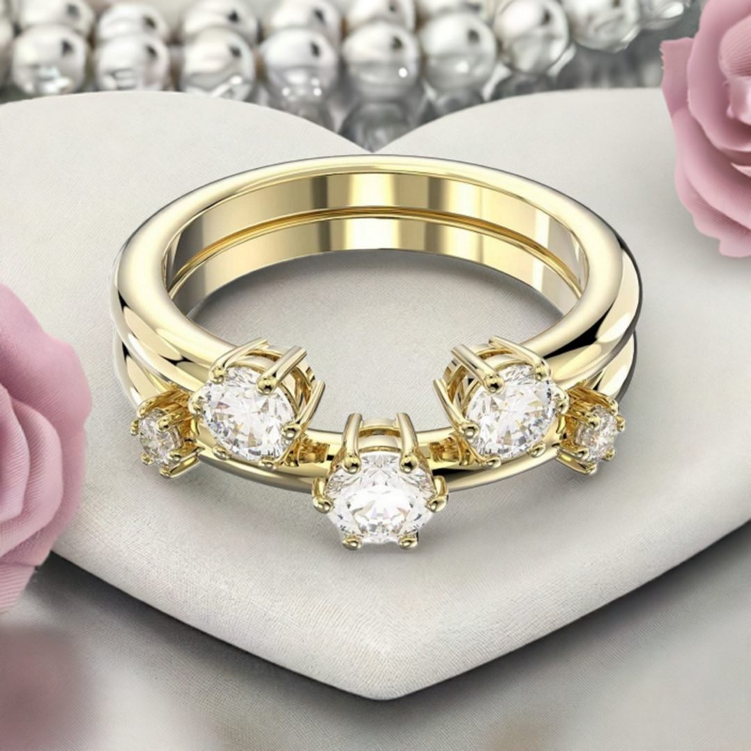 Swarovski Constella ring Set (2), Round cut, White, Gold-tone plated ...