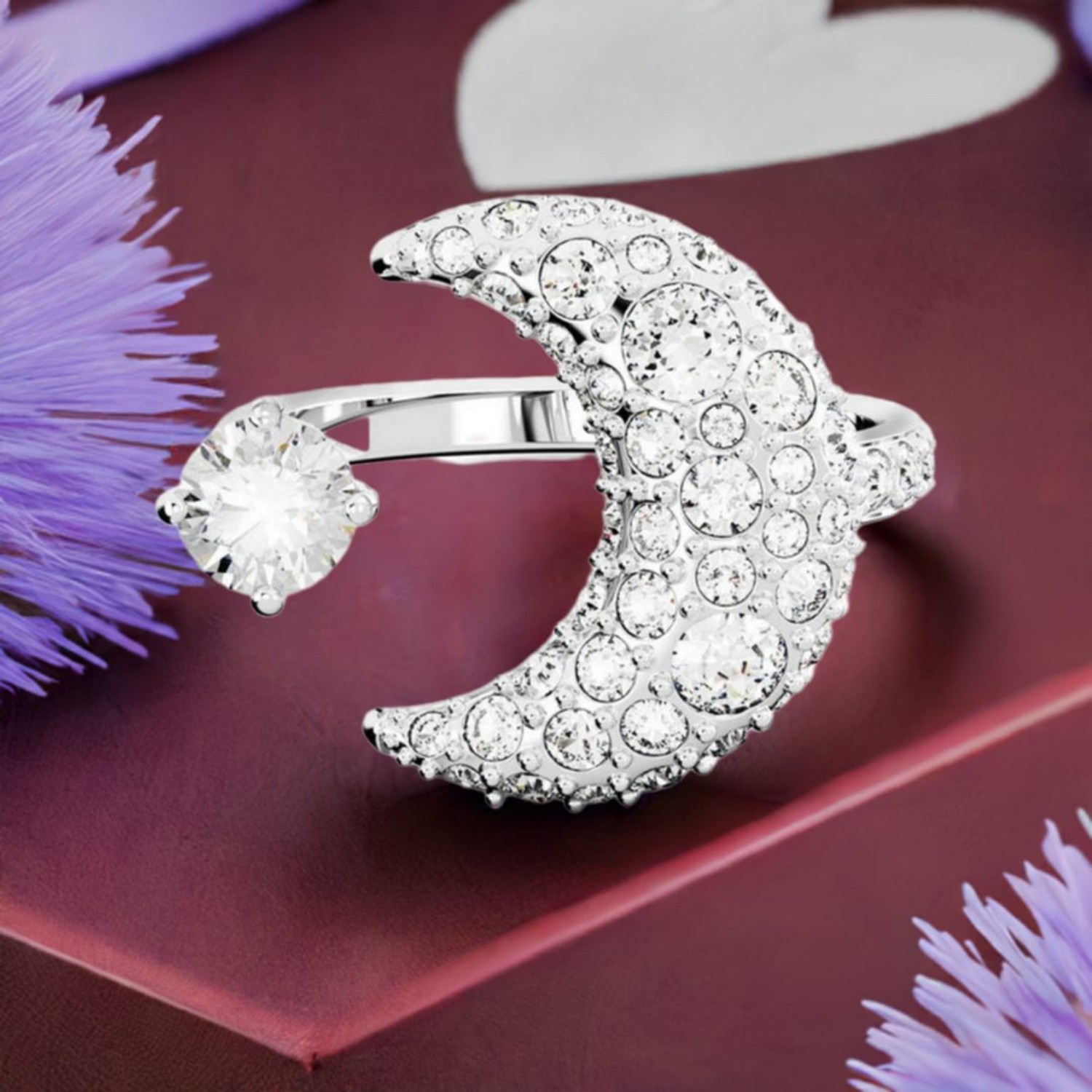 Swarovski ring Luna open Moon, hvitt | Ole Aas