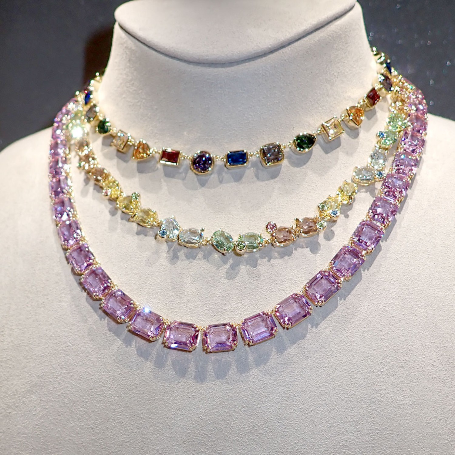 Swarovski collier Imber Round cut, Scattered design, White, Gold-tone ...